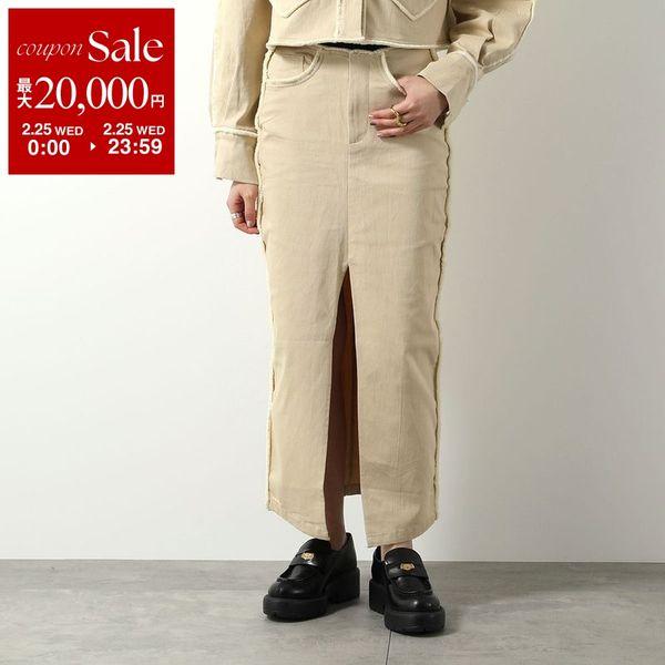 GHOSPELL ゴスペル タイトスカート Harper Frayed Midi Skirt レディース ロング丈 スリット コットン混 Almond-Beige SKG112TAN/