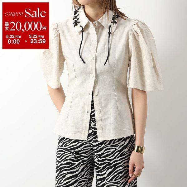GHOSPELL ゴスペル 半袖 シャツ Frankie Bead Trim Shirt レディース リネン コットン 五分袖 ビーズ Peatled-Cream /【outlet】