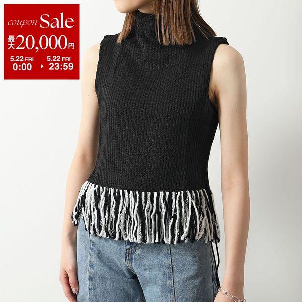 GHOSPELL ゴスペル ニット Kendra Fringe Hem Top レディース フリンジ セーター ベスト ノースリーブ ハイネック Coal-Black TOG338BLK/