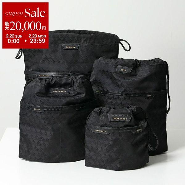 ANYA HINDMARCH アニヤハインドマーチ ポーチ Set of 4 Drawstring Pouches 187732 レディース ナイロン トラベルポーチ 巾着 ロゴ Black 5050925187732 旅行 バッグ/【20...