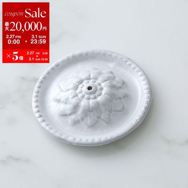 Astier de Villatte アスティエ・ド・ヴィラット インセンスホルダー Emilie Incense Holder on Beaded Saucer ENCEML15 陶器 お香立て 【返品交換不可】 花 フラワー/
