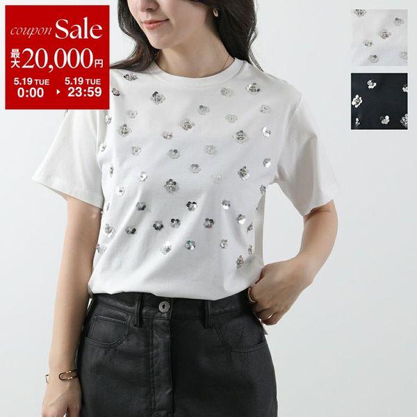 WEEKEND MAX MARA  ウィークエンド マックスマーラ Tシャツ CABINA カビーナ レディース 半袖 カットソー スパンコール フラワー 花 カラー2色 コットン クルーネック 丸首 ロゴ 刺繍/【2025年春夏新作】