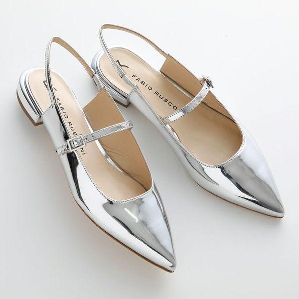 FABIO RUSCONI ファビオルスコーニ パンプス S-6298 SPECCHIO レディース レザー スリングバック ストラップ ポインテッドトゥ ミュール 靴 ARGENTO ローヒール/【2025年春夏新作】