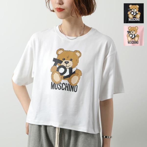 MOSCHINO KIDS モスキーノ キッズ 半袖 Tシャツ HDM06O LBA00 レディース ガールズ コットンブレンド クロップド丈 クルーネック ロゴT テディベア カラー3色 【大人もOK】女の子 丸首 カットソー/【2025...