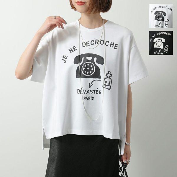 DEVASTEE デヴァステ Tシャツ R3FWTP015 レディース 半袖 カットソー ストレッチコットン 電話 ロゴプリント クルーネック ロゴT カラー2色 丸首/