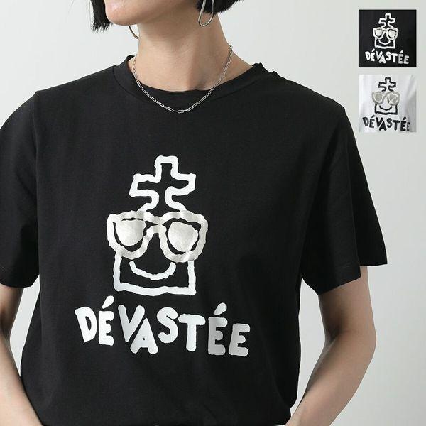 DEVASTEE デヴァステ Tシャツ R3SMTP020 レディース 半袖 カットソー ストレッチコットン アイコンロゴプリント クルーネック ロゴT カラー2色 丸首/