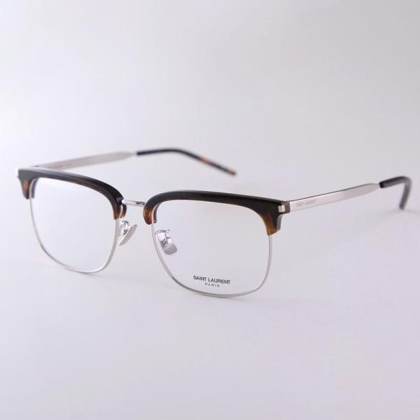 SAINT LAURENT サンローラン メガネ SL 346 メンズ サーモントブロー型 スクエア型 コンビネーション セルフレーム メタルフレーム フルリム クリングスタイプ ロゴ 004/HAVANA-SILVER-TRANSPARE...