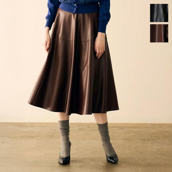 MARILYN MOON マリリンムーン フレアスカート soft eco-leather circular skirt 4253-128 レディース エコレザー ミディ丈 カラー2色 /【2025年秋冬新作】