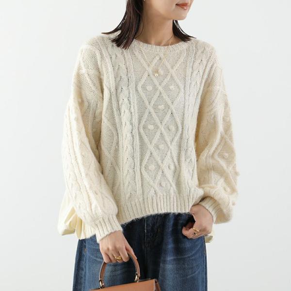 TORRAZZO DONNA トラッゾドンナ ニット Cable Knit x Fabric Hybrid Tops 6263-515 レディース ケーブル バルーン セーター 長袖 06.O.WHITE /【2025年秋冬新作】