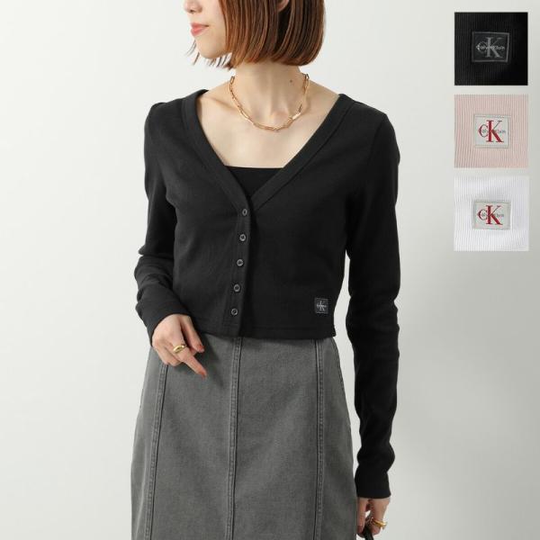 CALVIN KLEIN JEANS カルバンクライン ジーンズ カーディガン 47C204G レディース ロングスリーブ リブ コットンブレンド Vネック 長袖 カラー3色  クロップド丈 ストレッチ/