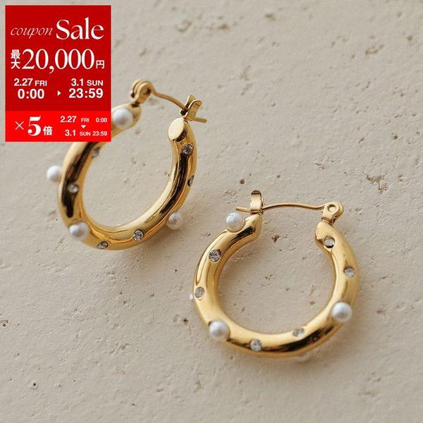 Kenneth Jay Lane ケネス ジェイ レーン フープピアス 8266EGPC レディース パール クリスタル アクセサリー ゴールド /【2026年春夏新作】