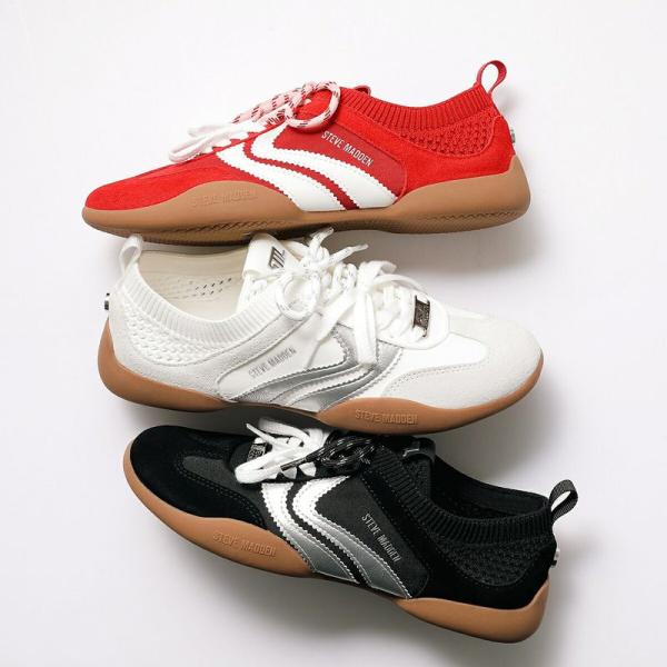 STEVE MADDEN スティーブマデン スニーカー BISCOTTI レディース ローカット ニット スウェード フレア シューズ 靴 カラー3色 フレアスニーカー スエード/【2026年春夏新作】【cp_ten】