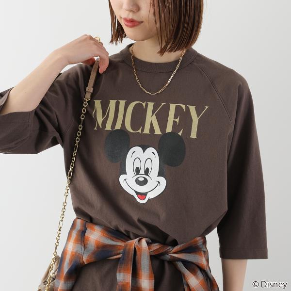 GOODROCKSPEED グッドロックスピード Tシャツ Mickey 7/S T-Shirt 26FDS013W レディース Disney ディズニー MICKEY MOUSE ミッキーマウス カットソー 七分袖 ブラウン /【2026...
