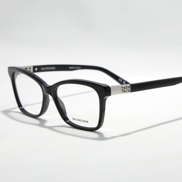 BALENCIAGA バレンシアガ メガネ BB0186O レディース ウェリントン型 セルフレーム フルリム 001/BLACK-BLACK-TRANSPARENT めがね 眼鏡 BBメタルロゴ アイウェア 伊達メガネ 黒縁メガネ レンズ...