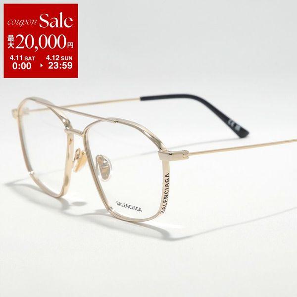 BALENCIAGA バレンシアガ メガネ BB0199O レディース ポリゴン型 ダブルブリッジ メタルフレーム 細フレーム フルリム クリングスタイプ 002/GOLD-GOLD-TRANSPARENT めがね 眼鏡 ロゴ アイウェア ...