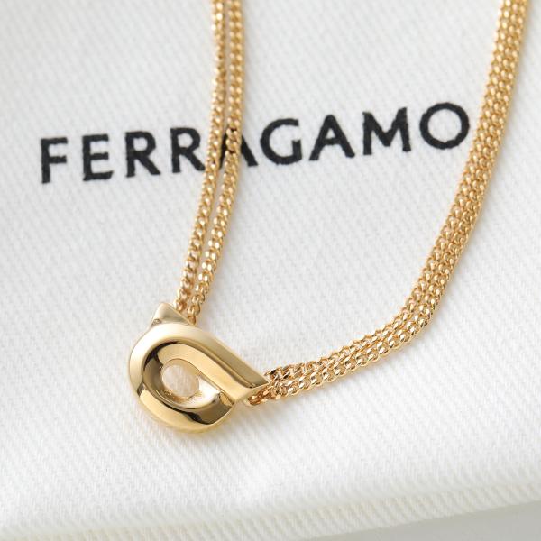FERRAGAMO フェラガモ ネックレス GANCIO ガンチーノ 76 0705 レディース ダブルチェーン ペンダント ブラス アクセサリー 001/ORO /