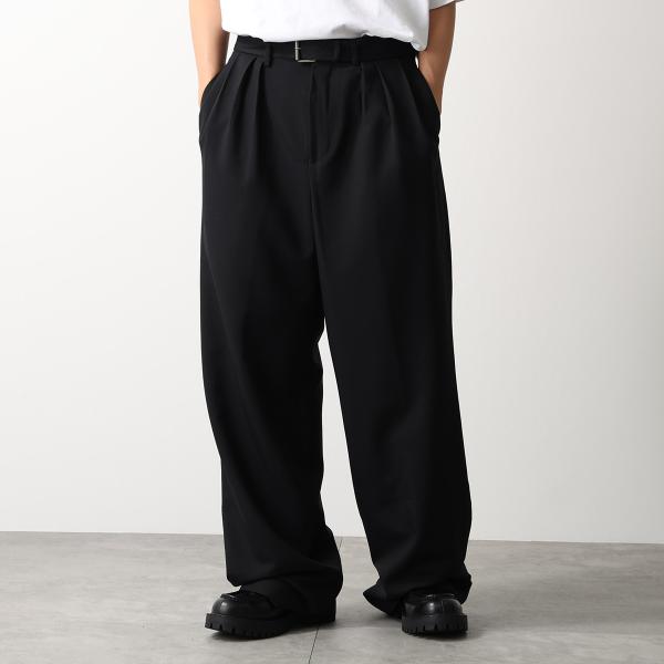 DRIES VAN NOTEN ドリスヴァンノッテン スラックスパンツ PREACHES プリーチーズ 020952 3249 メンズ ベルト付き タック モヘア混 ワイド ストレート 900/BLACK モヘヤ /【2026年春夏新作】
