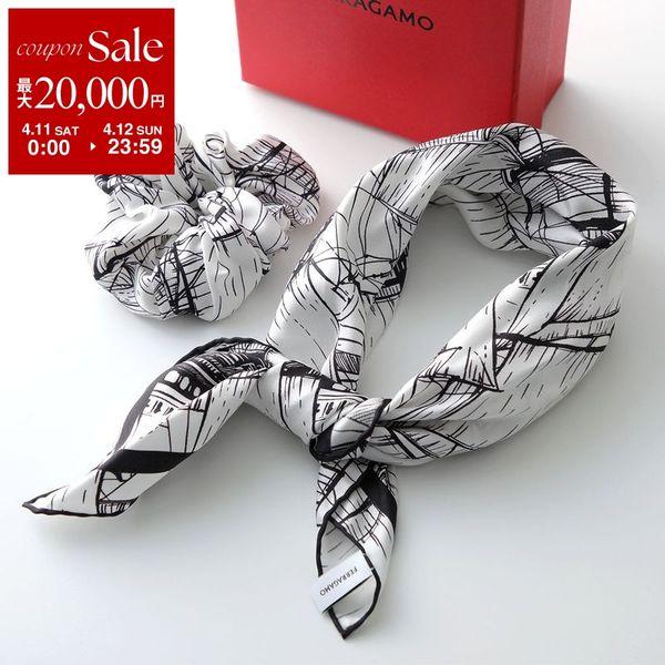 FERRAGAMO フェラガモ シュシュ+スカーフ 34 0428 レディース シルク ヘアアクセサリー ヘアゴム 001/NERO /
