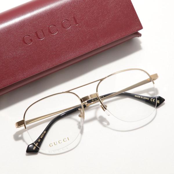 GUCCI グッチ メガネ GG0745O レディース ティアドロップ型 メタルフレーム 細フレーム ハーフリム ダブルブリッジ クリングスタイプ ロゴ アイウェア 001/GOLD-GOLD-TRANSPARENT レンズ幅 54/