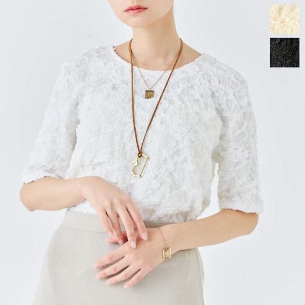 TORRAZZO DONNA トラッゾドンナ ジャガード半袖トップス 6266-360 レディース カットソー ストレッチ カラー3色 /【2026年春夏新作】