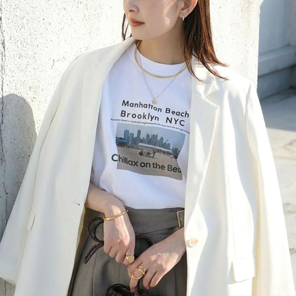 ANGE IN DISGUISE アンジインディスガイズ Tシャツ Manhattan Beach レディース カットソー フォトプリント フォトT クルーネック 半袖 ホワイト 丸首/【dc_kikaku】