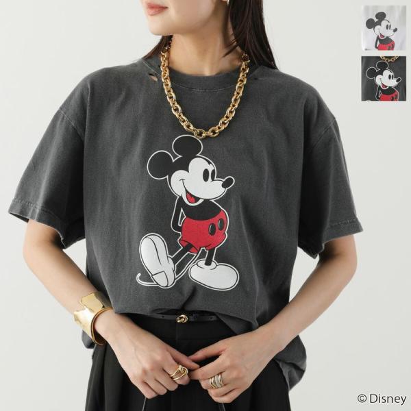 GOODROCKSPEED グッドロックスピード Tシャツ 26FDS001W レディース / Disney / MICKEY MOUSE / ディズニー / ミッキーマウス / クルーネック / ダメージ加工 / 半袖 丸首 コットン/【...