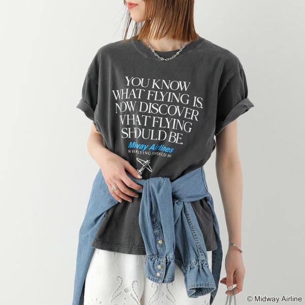 GOODROCKSPEED グッドロックスピード Tシャツ Midway Airlines Tshirts 26MDA004W レディース ロゴ クルーネック カットソー コットン 半袖 チャコールグレー /【2026年春夏新作】【dc_k...
