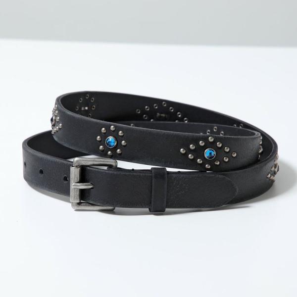 HTC エイチティーシー ナローベルト FRIENDS OF FLOWER BELT HTCI008 メンズ カウレザー スタッズ ストーン 装飾 2.5cm Black /【2026年春夏新作】