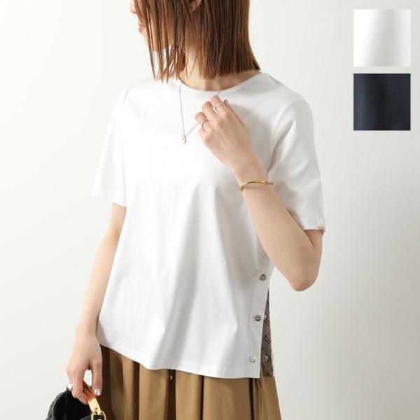 HERNO ヘルノ Tシャツ JG000258D-M01 52063 レディース エバーコットン インターロック モノグラム サイドスリット ロゴ クルーネック 半袖 /【2026年春夏新作】【dc_kikaku】