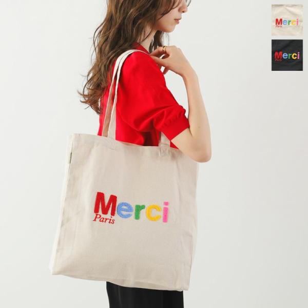 Merci メルシー トートバッグ CABAS MERCI BOUCLETTE レディース ロゴ コットン キャンバス ショッピングバッグ サブバッグ 大容量 鞄 エコバッグ/