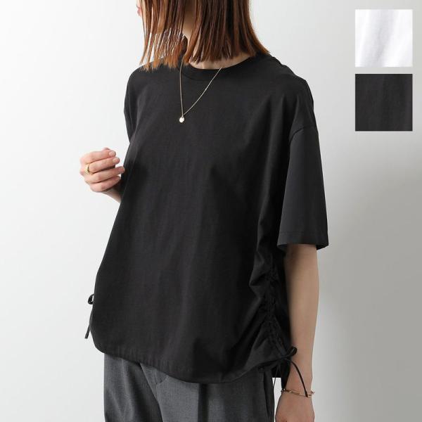 HERNO ヘルノ Tシャツ JG000320D 52000 レディース 半袖 カットソー クルーネック 切替 コットンジャージー メタルロゴ /【2026年春夏新作】【dc_kikaku】
