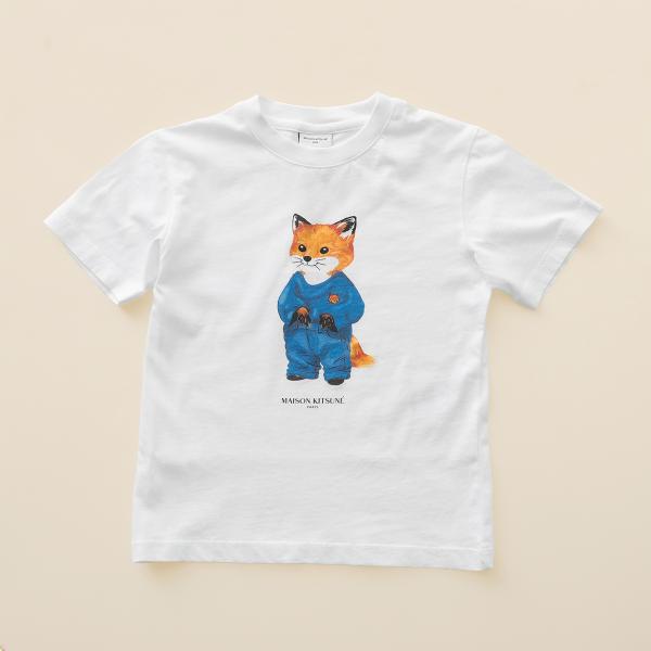 MAISON KITSUNE KIDS メゾンキツネ キッズ Tシャツ DRESSED KIDDY FOX ドレスドキディ フォックス MQUJT01KJBIT2 ガールズ ボーイズ 半袖 カットソー P100/WHITE 女の子 男の子 ...