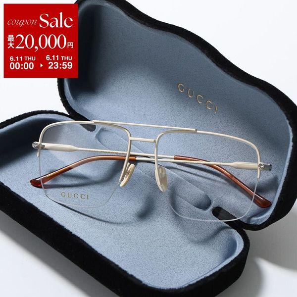 GUCCI グッチ メガネ GG1415O メンズ ティアドロップ型 メタルフレーム ハーフリム ダブルブリッジ クリングスタイプ メタルロゴ アイウェア 003 めがね 眼鏡 ダテ 伊達眼鏡 レンズ幅 58/
