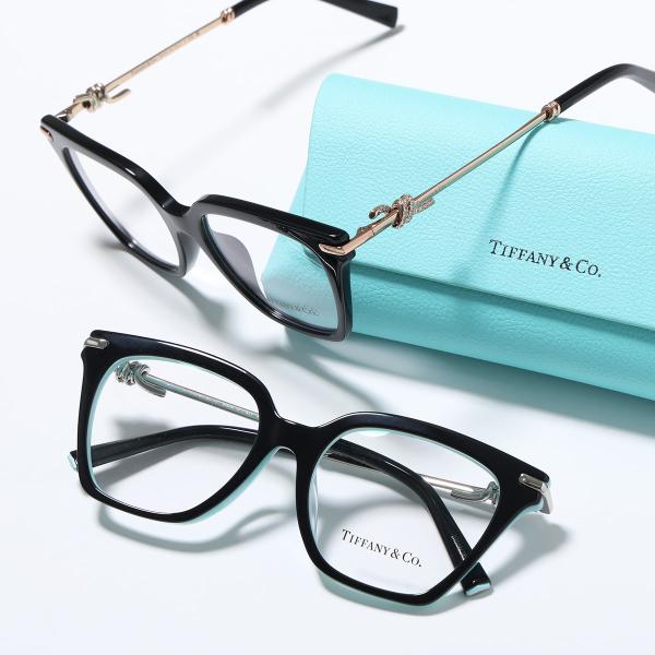 Tiffany&amp;Co. ティファニー メガネ Knot ノット TF2284-B レディース ウェリントン型 セルフレーム フルリム コンビネーション クリスタル めがね 眼鏡 アイウェア 伊達メガネ 黒縁メガネ レンズ幅 51/【...