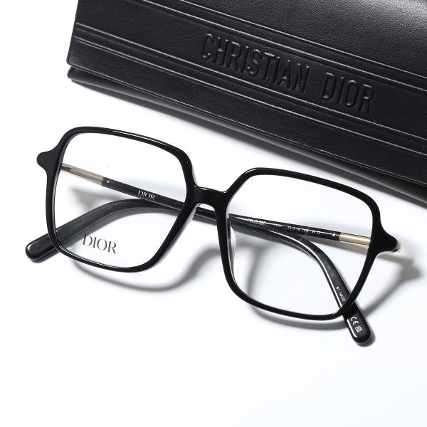 Dior ディオール メガネ Mini CD O S2F 1200 レディース スクエア型 セルフレーム フルリム めがね 眼鏡 メタルロゴ アイウェア 伊達メガネ ブラック 黒縁メガネ  レンズ幅 53/
