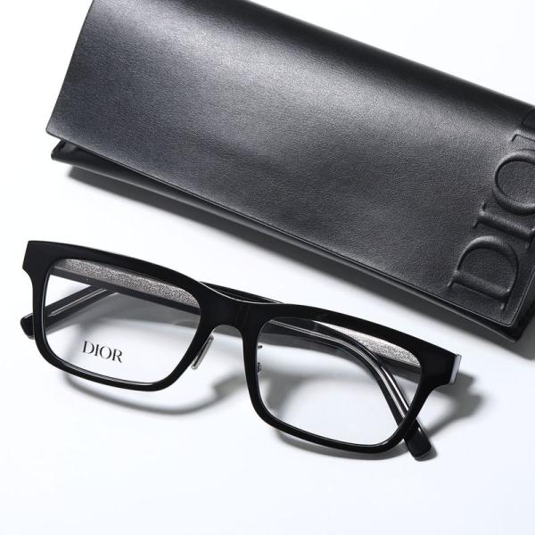 Dior ディオール メガネ DiorBotanicaO S4F 1000 メンズ レディース スクエア型 セルフレーム フルリム メタルロゴ クリングスタイプ 黒縁 めがね アイウェア ブラック 眼鏡  伊達メガネ 黒縁メガネ レンズ幅 54/