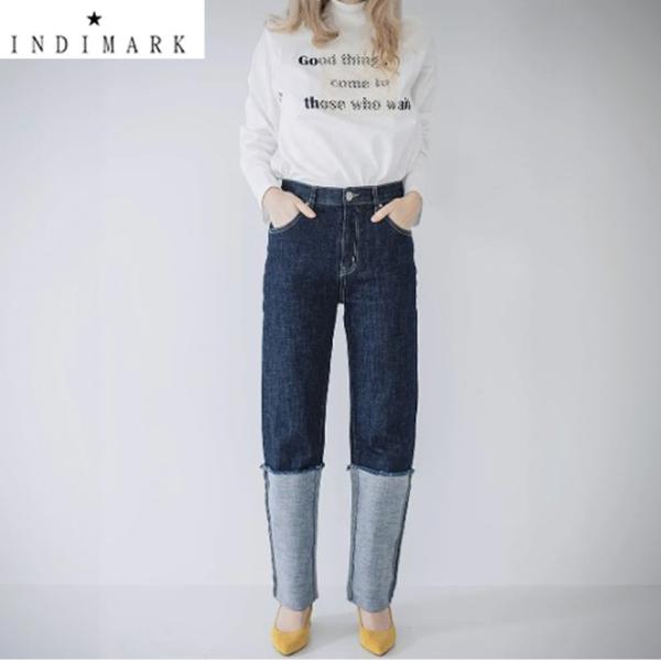 【INDIMARK インディマーク】 INDIMARKロングロールアップデニム WJ174ロングロールアップデニム。折り返しの幅が調節できます。サイズ ウエスト ヒップ もも幅 すそ幅（ロールアップ時） 股上(前) 股上(後) 股下（ロール...