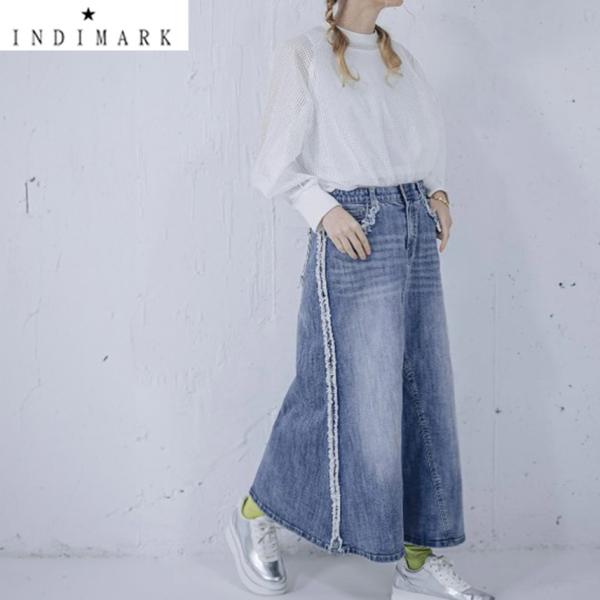【INDIMARK インディマーク】 INDIMARK フリンジ スカート ユーズド WJ177縁にフリンジが施されたスカートです 〜INDIMARK 大人気☆ベルト裏ゴム仕様〜 ウエストベルトの裏面に幅広のゴムを使用し おなか周りのごろつ...