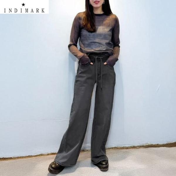 【INDIMARK インディマーク】 INDKNIT サイドラインワイド ブラック WK009 脇に入った真っ直ぐラインで脚長効果抜群のパンツです。ジャストサイズで小慣れたリラックスシルエット、ワンサイズ落としてスッキリシルエットなど、ウエ...