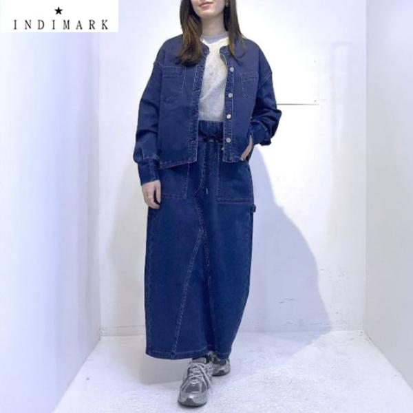 【INDIMARK インディマーク】 INDKNIT マキシ丈 ペインタースカート WK003 レディース柔らかなニットデニム素材で仕立てられたセミタイトシルエットは、すっきりとした印象を与えます。ペインタースカートの象徴であるハンマールー...