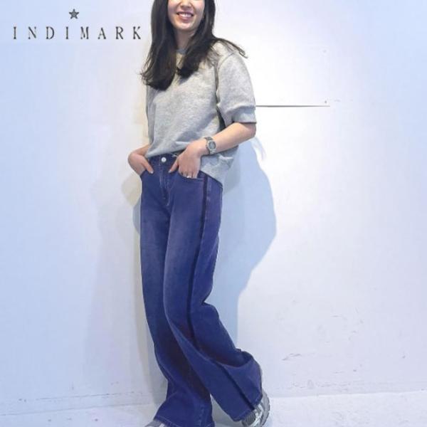 【INDIMARK インディマーク】 INDKNIT ニュー ライン ワイド デニム ベーシックブルー WK017  都会の空気を感じさせるジーンズブランド。INDIMARKの脚を美脚に見せる立体的なデニム♪NEWストレートデニム です 脚...