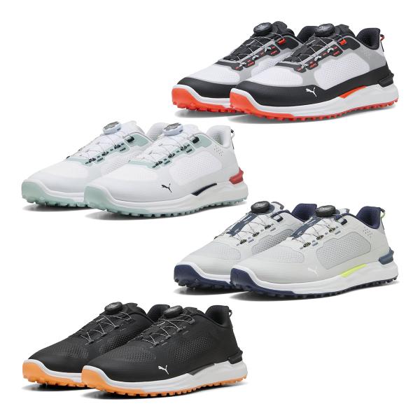 【商品説明】フルレングスの IGNITE フォームが一日中快適でツアーで証明されたパフォーマンスを提供。FLOATPLATEミッドフットシャンク搭載により、屈曲時の安定感抜群。100 以上のトラクションのスパイクレスシューズ。PUMA独自の...