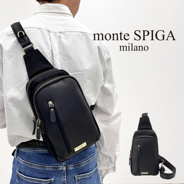 monte SPIGA モンテスピガ コットン＆オイルレザー ボディバッグ メンズ ブラック MOSWMTP022BK