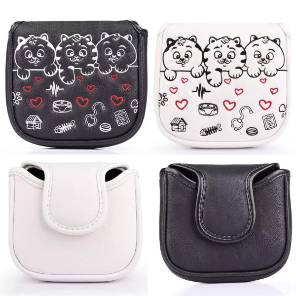 ゴルフヘッドカバー パターカバー マレット用 マグネット式開閉 ハートネコ 方型