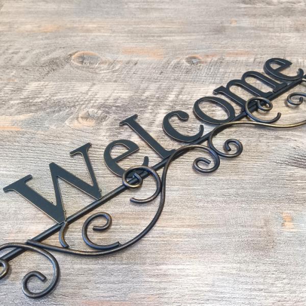 幅５１×厚み１×全高１２センチスチール製おしゃれなウェルカムサインサインプレート サインボード ブリキ看板スチールプレート ウッドプレート 看板ガーデニング雑貨 ナチュラル おしゃれかわいい アンティーク シック ガーデニング雑貨 園芸 園...