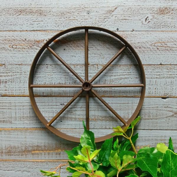 直径３０×奥行３センチアイアン製ノスタルジックな雰囲気のアイアン製の車輪オーナメント ガーデンオブジェ 飾り 置物車輪 ミルク缶 ハンギングフック バードトレープランツケージ バードケージ 鳥かご うさぎ ガーデニング雑貨 ナチュラル おし...