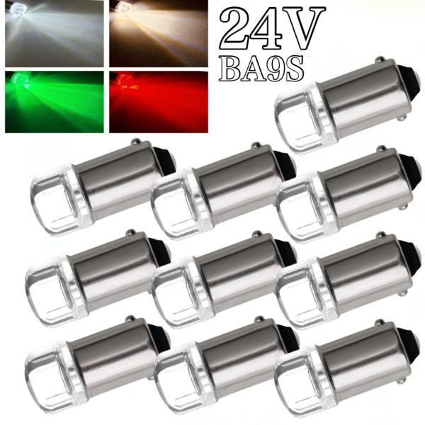 24V BA9S G14 LED 2835smd 2連 10個セット新品未使用発光色：ホワイト、レッド、グリーン、電球色からお選びください。使用チップ：2835smd 2連 クリアレンズ付き電圧：DC 24V車専用消費電力：1Wルーメン数：...