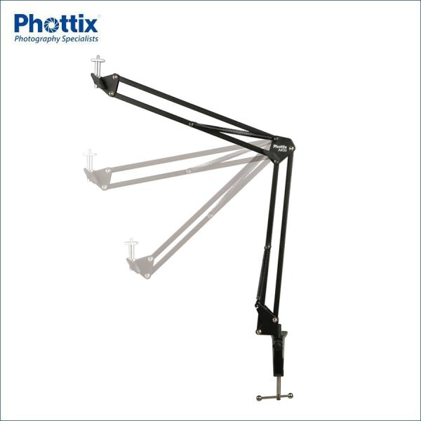 【発売日：2020年12月10日】【Phottix 日本総代理店】Phottix AR35 Boom Arm Standは、マイク、LEDライト、ウェブカメラ等を取付可能で、クランプを使用し簡単にテーブルに取り付けが出来ます。録音やライブ配...