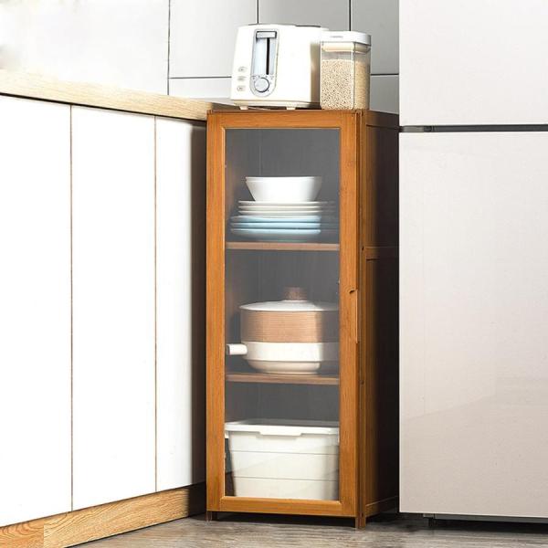 【高品質の素材】ミニ食器棚 卓上天然の耐久性のある竹で作られており、耐久性、耐摩耗性、防水性、防湿性に優れています。ドアパネル全体がアクリル素材でできているため、毎日使用する食器や使用頻度の低い家電製品を中に入れることができます.透明なドア...