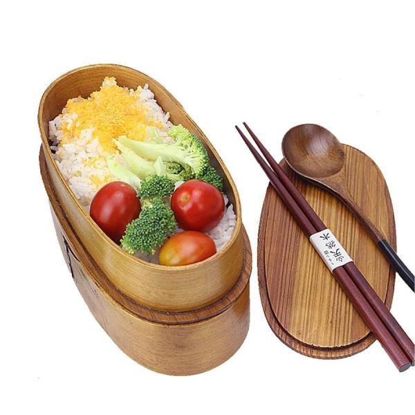 【大容量弁当箱】第1層は500ml、第2層は650ml;でいっぱい食べれるようになりましたｗ。スプーンと箸のセットが付属【高品質の天然ウィローウッド＋天然漆塗グ】天然木がご飯の余分な水分を程よく発散し、必要な水分を留めて保湿してくれる自然の...